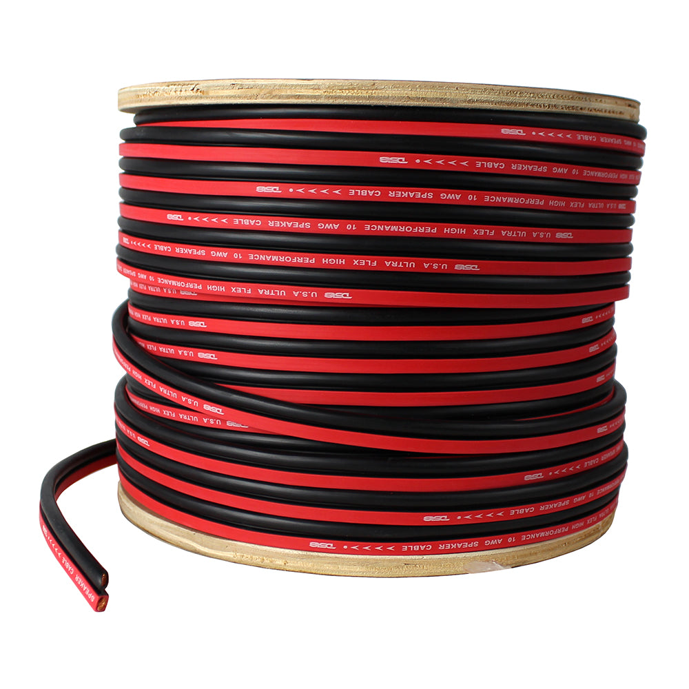DS18 10 Gauge Speaker WIre OFC 100% Copper 250 Ft Spool Red Black SW-O